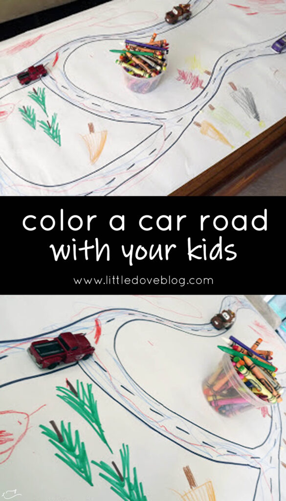 fun inside activity for kids: coloring a car road - Little Dove Blog